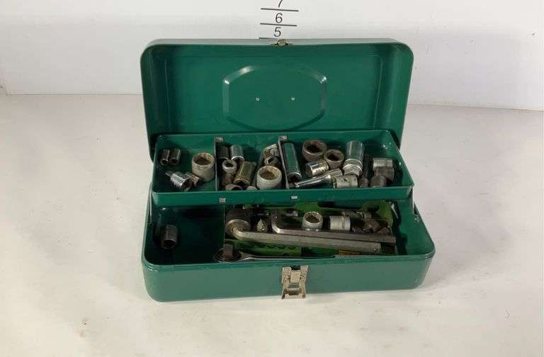 Victor metal tool box with sockets, and socket wrench - Hash Auctions