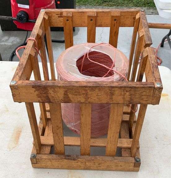 Spool of nylon string in wood crate 16x16x15” - Hash Auctions