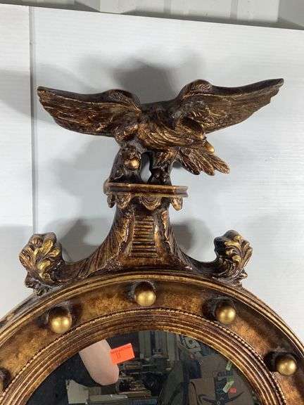 Ornately Framed Round Mirror w/ Eagle Decor 36 1/2”x2’ - Hash Auctions