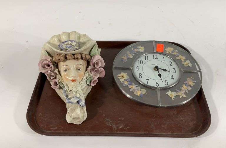 Home decor, includes glass Ingraham wall clock and ceramic lady wall ...