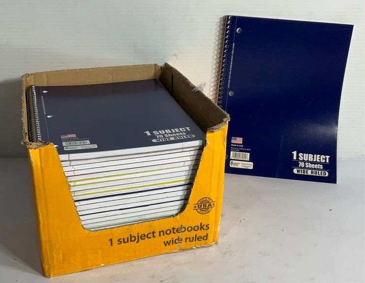 Box of wide ruled single subject spiral bound notebooks, various colors ...