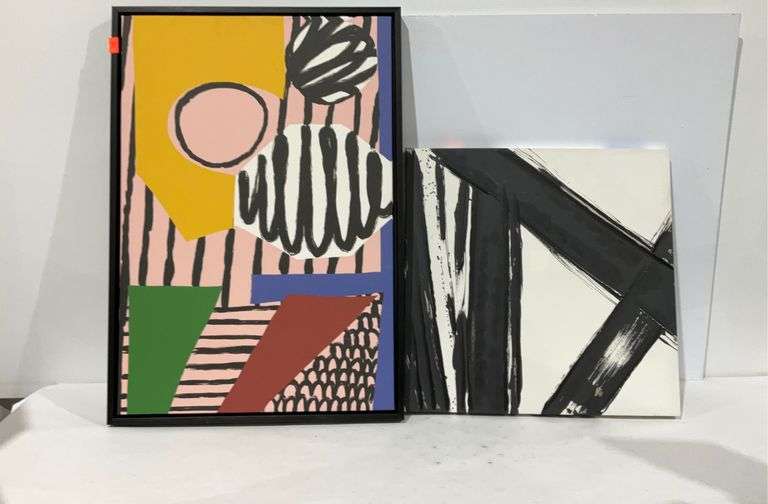 Two abstract paintings. One on canvas (22”x22”) and one framed (23”x34 ...