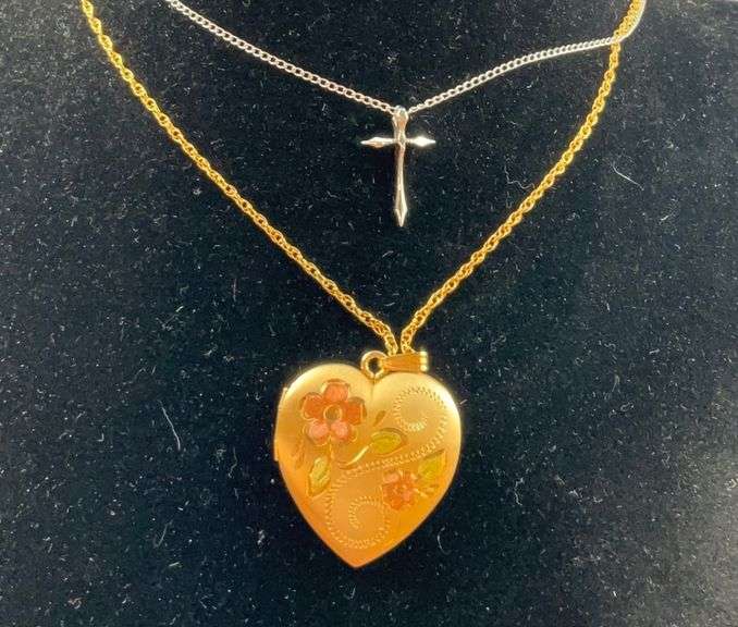 Gold filled locket necklace 20in and a Marvel sterling silver cross ...