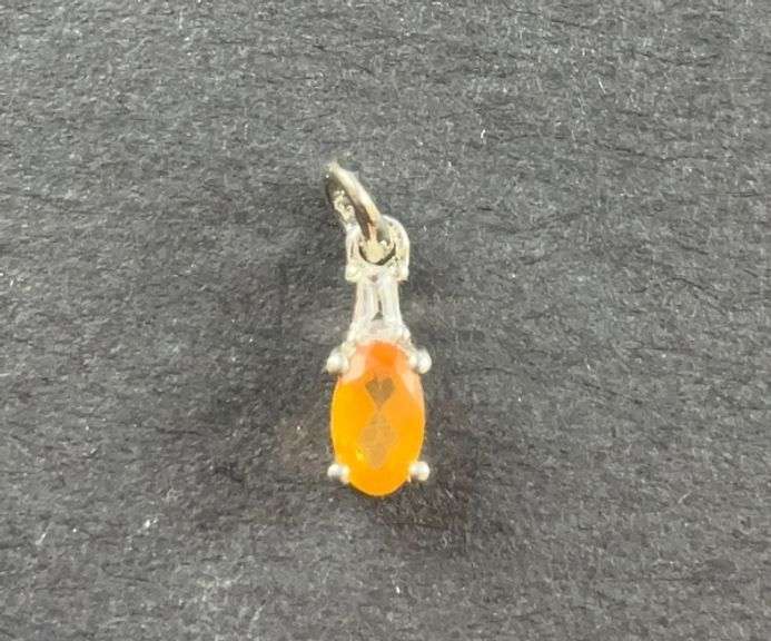 Sterling silver .20ct fire opal and white topaz pendant - Hash Auctions