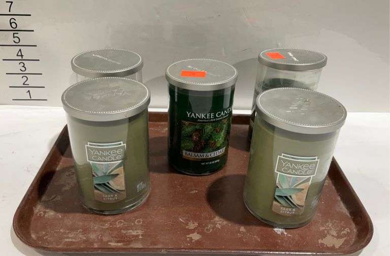 Five Yankee candles, Balsam & Cedar and Sage and Citrus - Hash Auctions