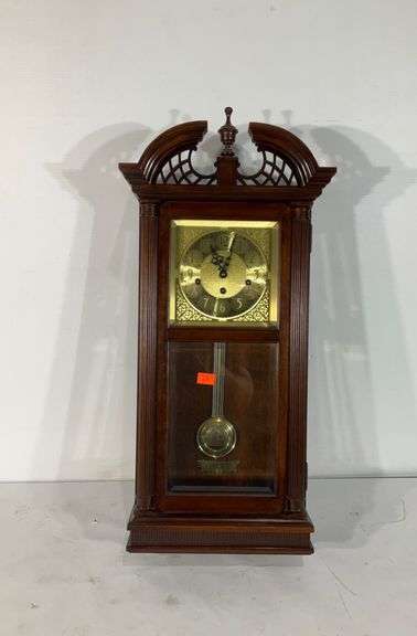 Sligh wooden wall mounted pendulum clock with brass face, made in US ...