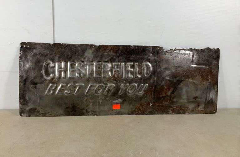 Uncolored Chesterfield metal relief advertising sign, rusted, 34x12 ...
