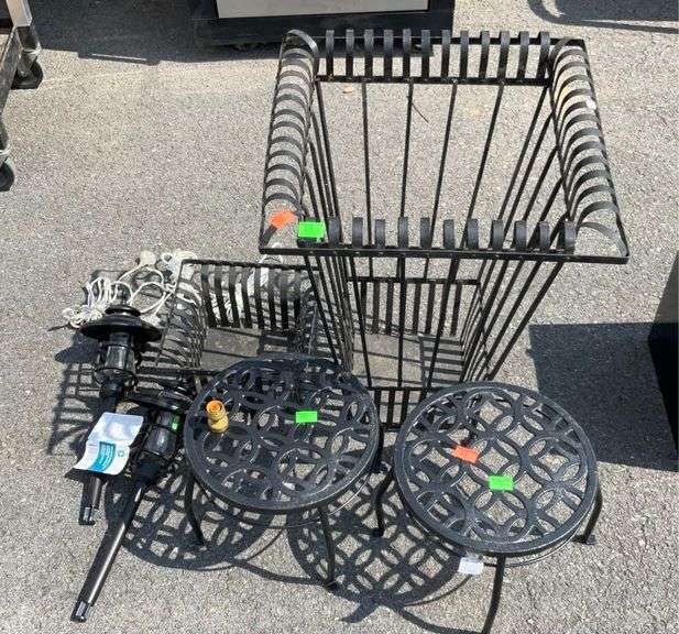 Allen + Roth wrought iron plant stands solar lights and 22.5” planter ...