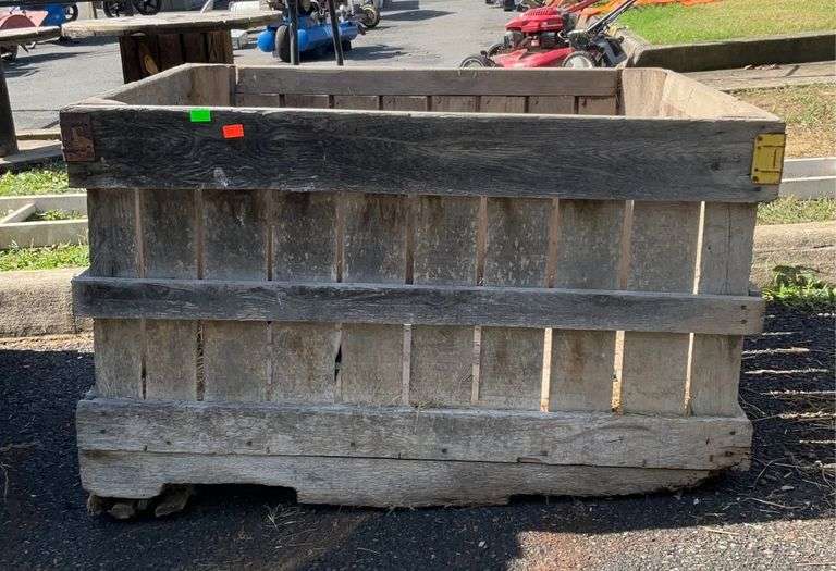 Apple shipping/orchard crate 47”L x 42”W, damaged on bottom of crate ...