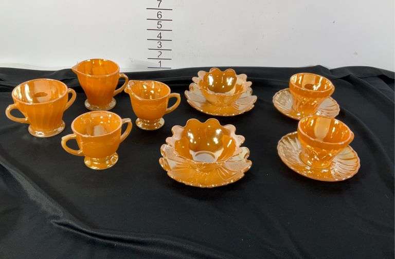 Fire King orange lusterware 12 piece collection. Featuring tea cups ...