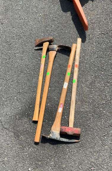 Maul,picks and sledge hammer group wood handled 4 piece - Hash Auctions