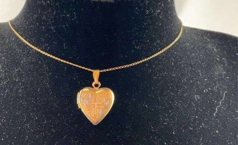 Gold filled cross locket necklace 24in - Hash Auctions