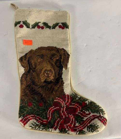 Chocolate lab needlepoint Christmas stocking. - Hash Auctions
