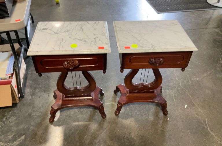 Kimball Victorian reproduction Harped side tables with marble top ...