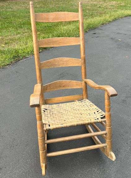 Shaker STYLE ladder back rocking chair with woven seat - Hash Auctions