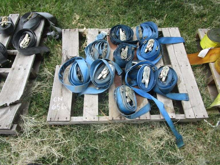 PALLET 11 BLUE RATCHET STRAPS - Heaverlo Northwest Auctions