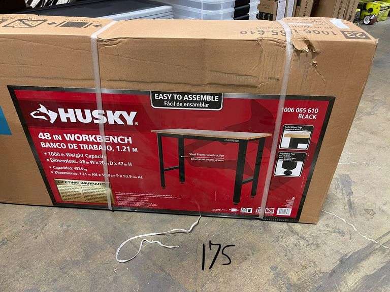Husky 4 ft. Solid Wood Top Workbench in Black - Dallas Online Auction ...