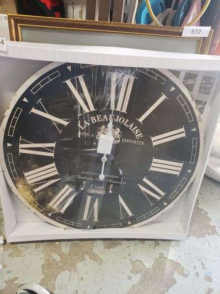 22 IN FRENCH THEMED DARK WALL CLOCK - Dallas Online Auction Company