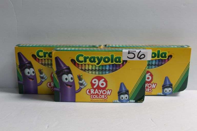 CRAYOLA 96 COLORED CRAYONS WITH SHARPENER BUILT IN BOX - Dallas Online Auction Company