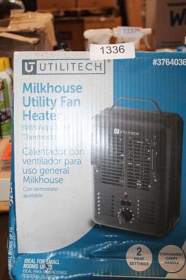 UTILITECH MILKHOUSE UTILITY FAN HEATER WITH ADJUSTABLE THERMOSTAT BLACK ...