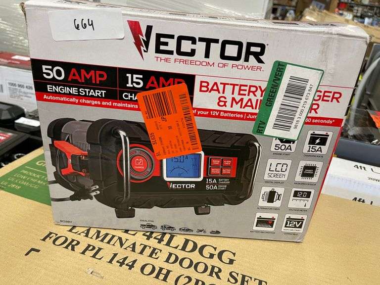 Vector 12-Volt Automotive Portable Car Battery Charger with 50 Amp ...