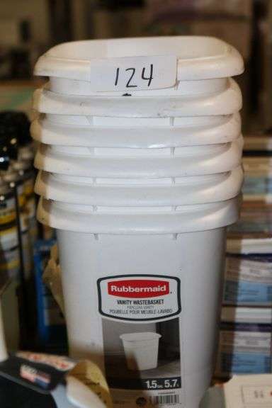 LOT OF 6 SMALL WHITE PLASTIC TRASH CANS - Dallas Online Auction Company