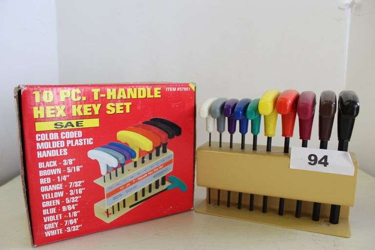 SAE AND METRIC 10 PIECE T-HANDLE COLOR CODED HEX KEY SET - Dallas ...