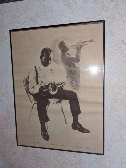 "TAPS FOR LOUIE" SIGNED JAMES RUSSELL PRINT NUMBERED 110/190) IN FRAME ...