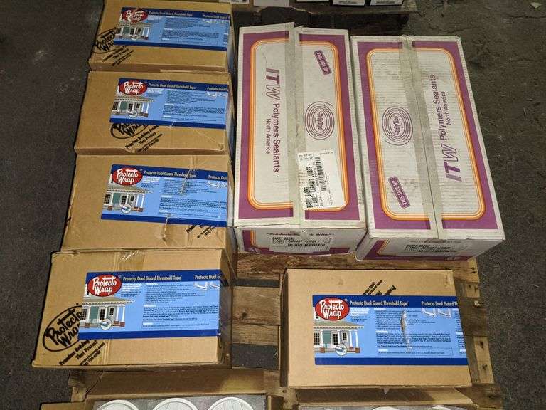 PALLET WITH PROTECTO DUAL GUARD THRESHOLD TAPE, TACKY TAPE SEALANT TAPE ...