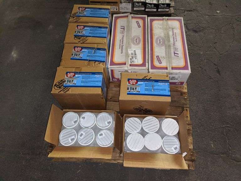 PALLET WITH PROTECTO DUAL GUARD THRESHOLD TAPE, TACKY TAPE SEALANT TAPE ...