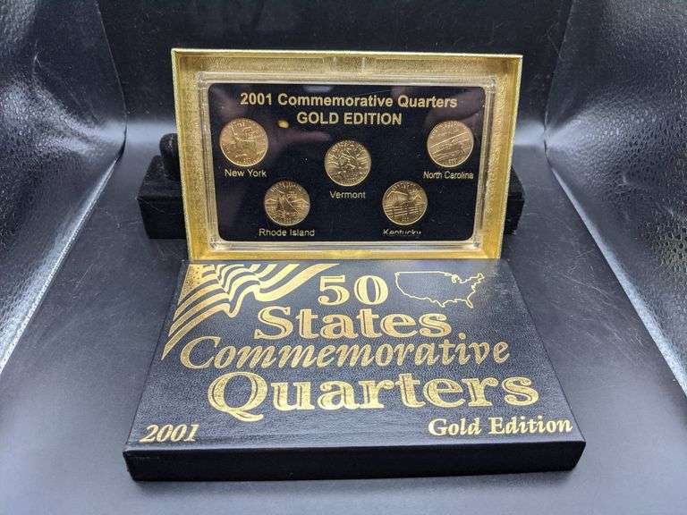 2001 50 STATES COMMEMORATIVE QUARTERS (24K GOLD LAYERED EDITION) 5-PC ...