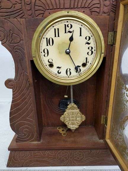 15 X 23 IN. TALL VINTAGE 8 DAY WIND UP MANTLE CLOCK (WITH KEY,WORKS ...