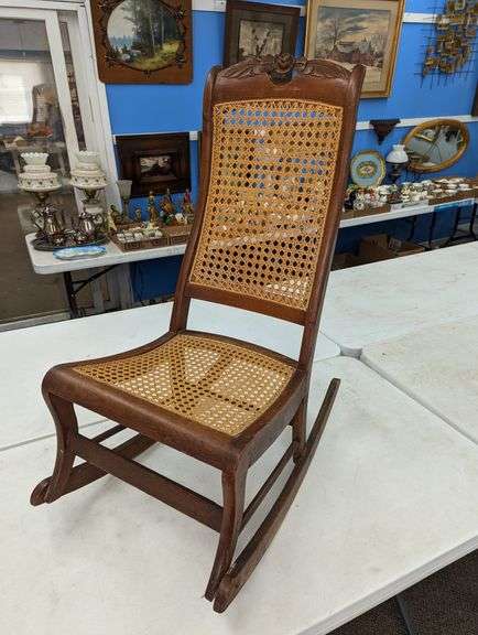 VINTAGE WOOD AND CANE SEWING ROCKER - Isabell Auction