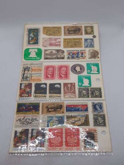 DOUBLE-SIDED PAGE OF VINTAGE COLLECTIBLE STAMPS - Isabell Auction