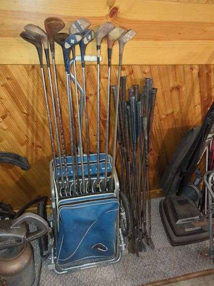VINTAGE GOLF BAG CART & ASST'D GOLF CLUBS - Isabell Auction