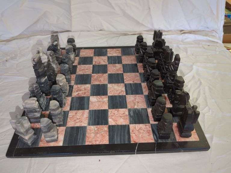 14" X 14" STONE CHESS SET - Isabell Auction
