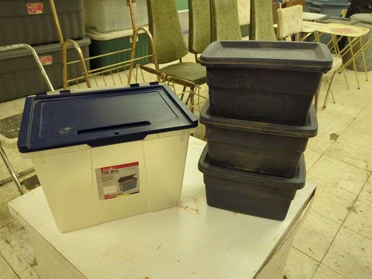FILE BOX & (3) RUBBERMAID ROUGHNECK 1-GALLON TOTES WITH LIDS - Isabell ...