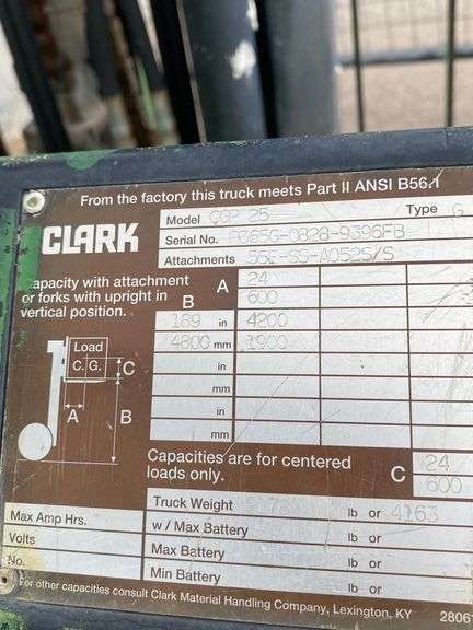 Inoperable- Clark CGP25 Warehouse Forklift - J&J Auctioneers LLC