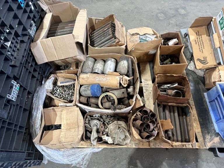 Pallet of Threaded Pipe, Pipe Fittings, and Bolts - JJ Merchant LLC
