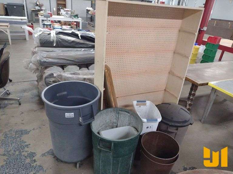 JANITORIAL EQUIPMENT GARBAGE CANS AND SHELF - Jeff Martin Auctioneers, Inc.