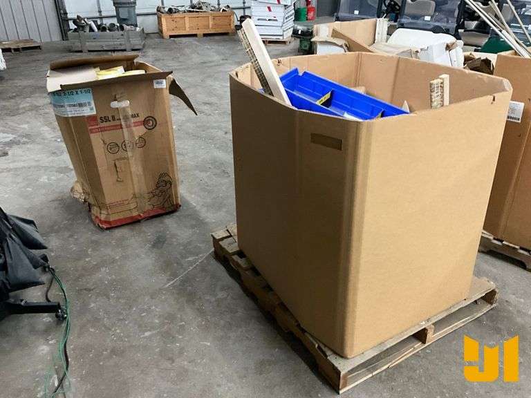 BOX CONTAINING BLUE HARDWARE STORAGE SLIDES, LINK BELT BEARINGS, JEBB ...