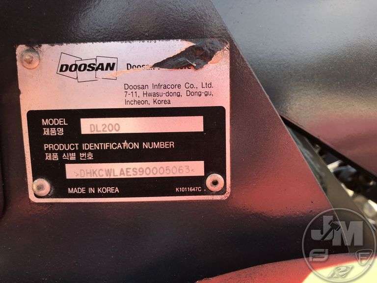 2012 DOOSAN DL200 WHEEL LOADER SN: DHKCWLAES90005063 - Jeff Martin ...