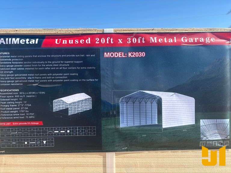 UNUSED ALLMETAL K2030 20 FT X 30 FT METAL GARAGE - Jeff Martin ...