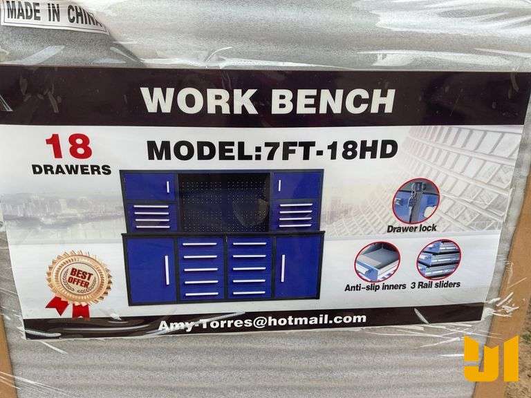 UNUSED 2025 7' WORK BENCH WITH 18 DRAWERS, DRAWERS WITH - Jeff Martin Auctioneers, Inc.