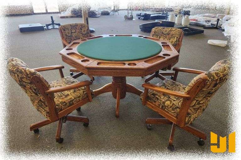 SOLID OAK POKER TABLE (60" TOP) AND FOUR ADJUSTABLE SWIVEL - Jeff ...
