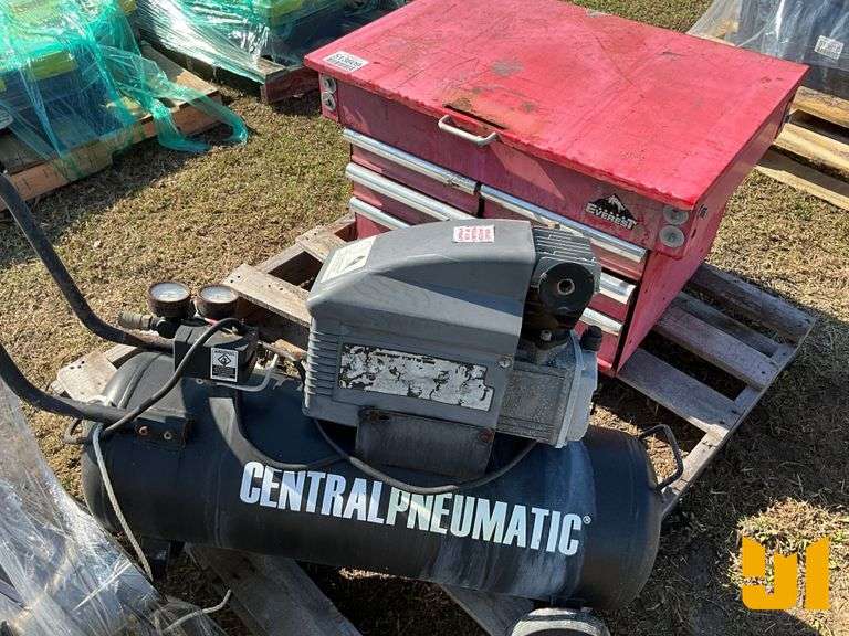PALLET W/ TOOLBOX AND AIR COMPRESSOR - Jeff Martin Auctioneers, Inc.