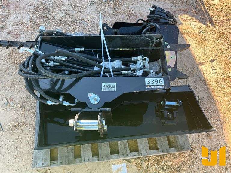 PALLET OF MINI EXCAVATOR TRACKS, HYDRAULIC BUCKET, GRAPPLE, HYDRAULIC ...