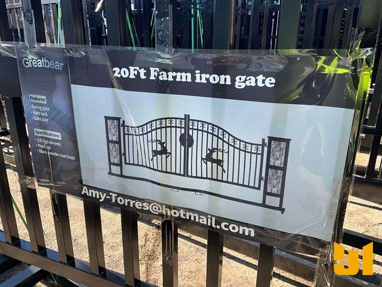 NEW/UNUSED, 20' FARM GATE W/ GATE PIER, DOUBLE ARCH, "DEER" - Jeff ...