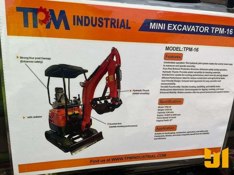 2024 TPM YPM-16 MINI EXCAVATOR SN: TPM16240127 - Jeff Martin Auctioneers, Inc.