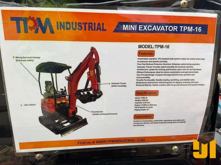 2024 TPM TPM-16 MINI EXCAVATOR SN: TPM16240126 - Jeff Martin ...